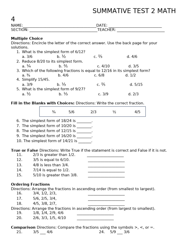 Math 4 Summative 02 | PDF