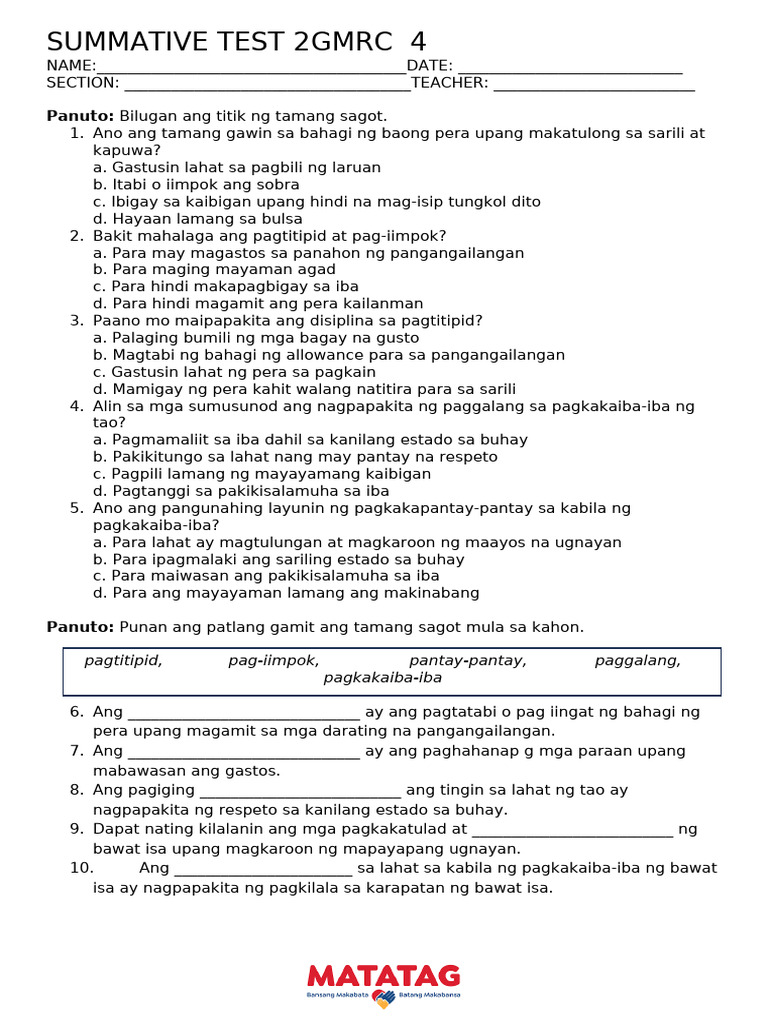 GMRC 4 Summative 02 | PDF