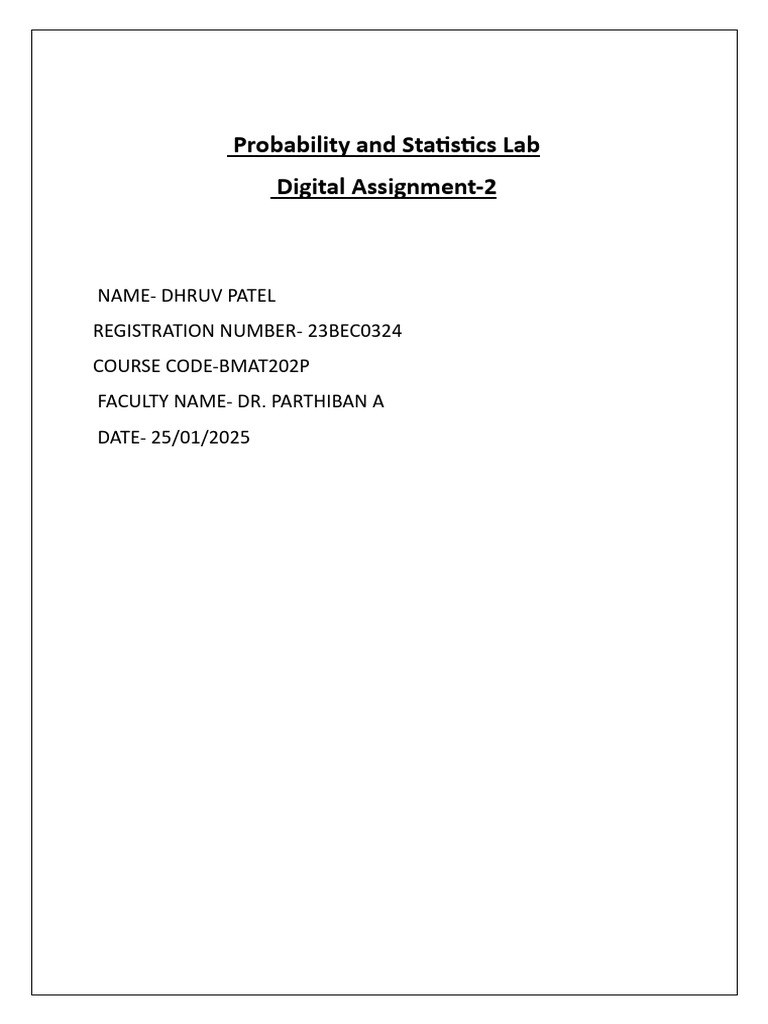 Probability and Statistics Lab Da2 | PDF | Mean | Coefficient Of Variation