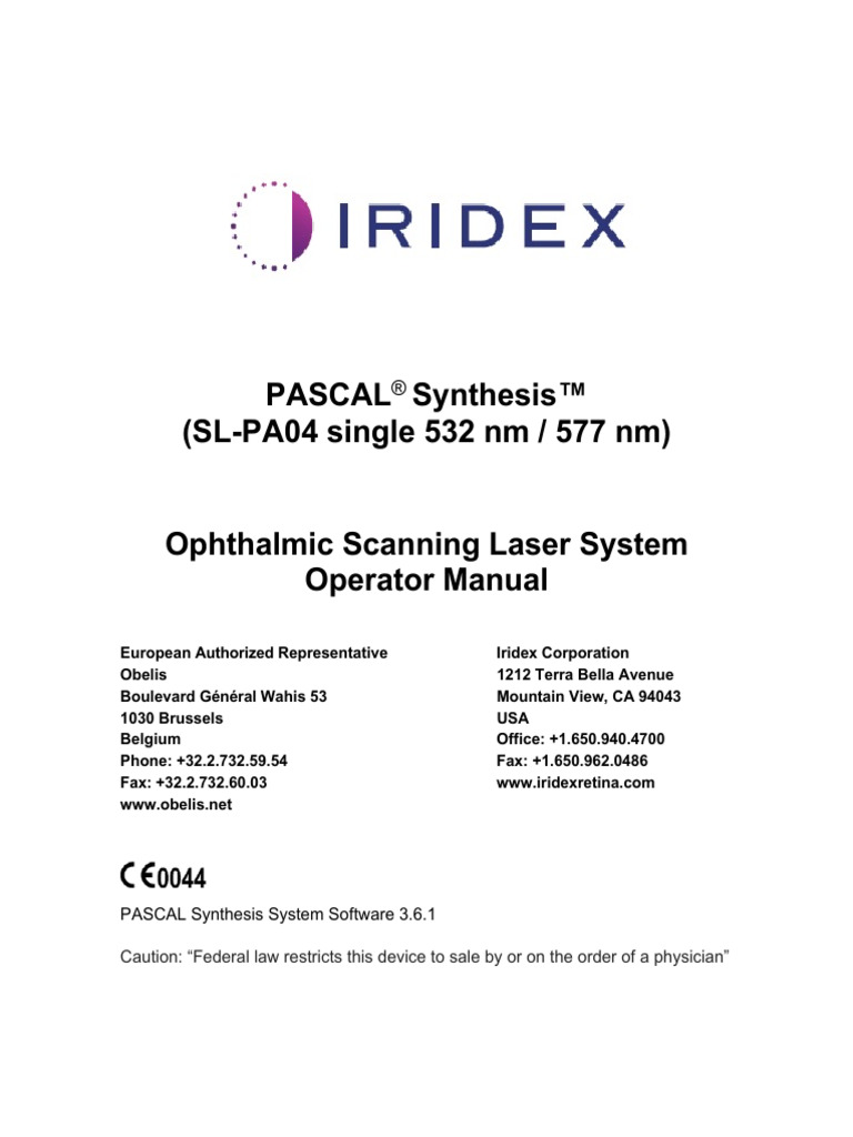88292-EN Operator Manual, Iridex PASCAL Synthesis SL-PA04 Rev D_EN | PDF | Optics