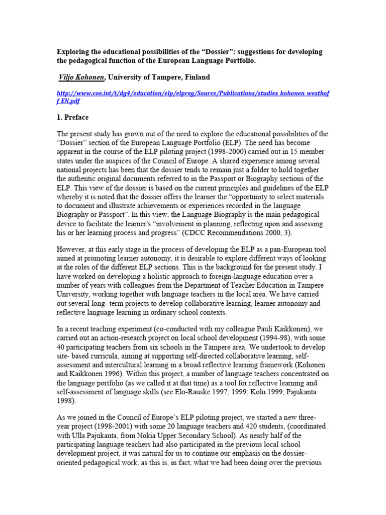 Enhancing the European Language Portfolio | PDF | Educational ...
