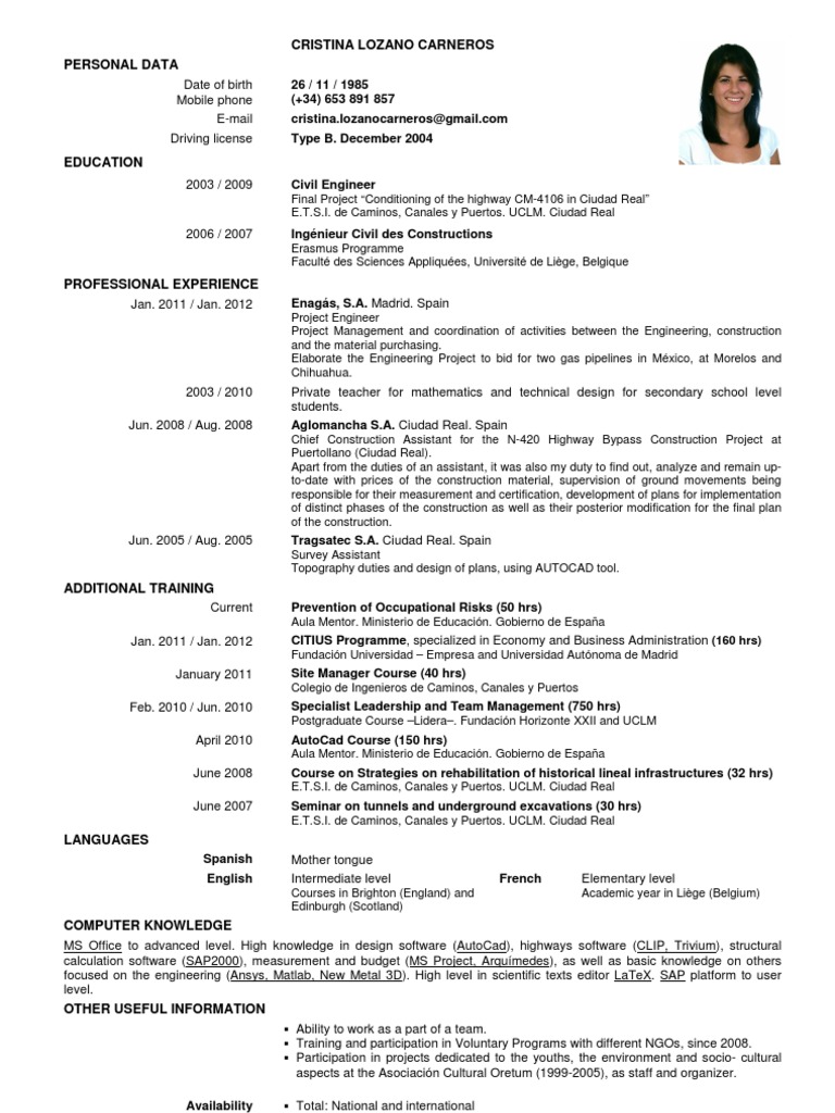 English Resume - Cristina Lozano Carneros | PDF | Business | Science