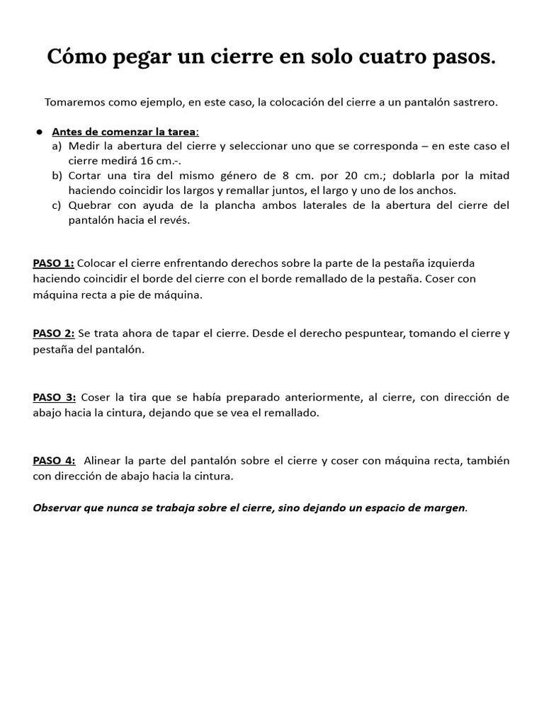 Cómo colocar un cierre en pantalones | PDF