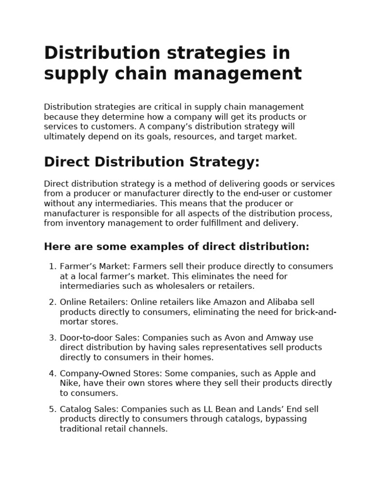 Distribution Strategies in Supply Chain Management | PDF | Retail | Sales