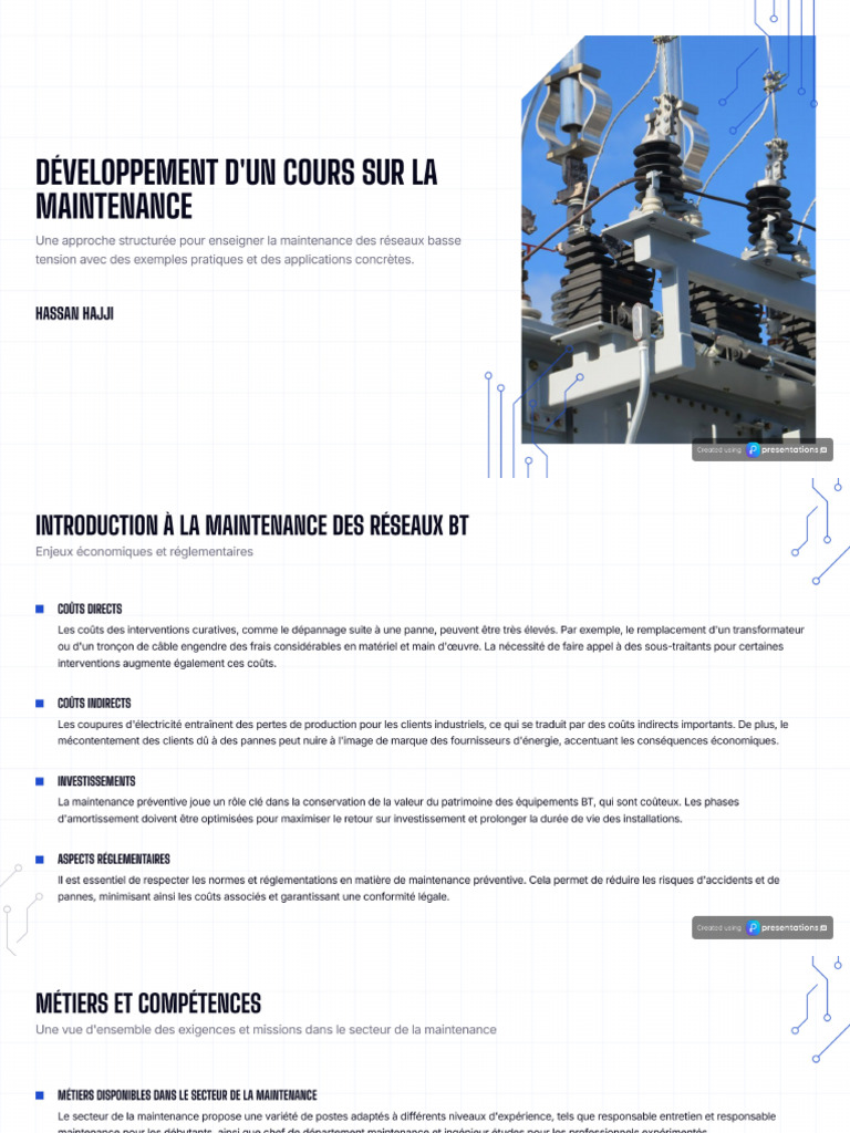 Développement D'un Cours Sur La Maintenance Des Réseaux Basse Tension | PDF