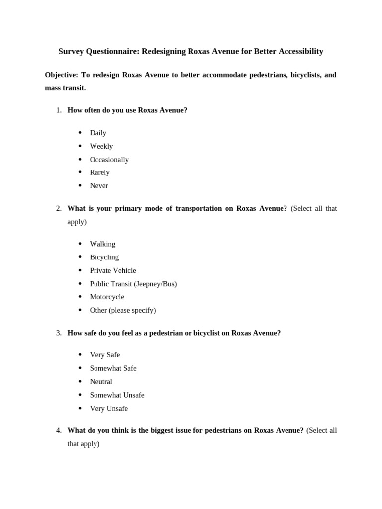 Urban Design Questionnaire | PDF | Traffic | Public Transport