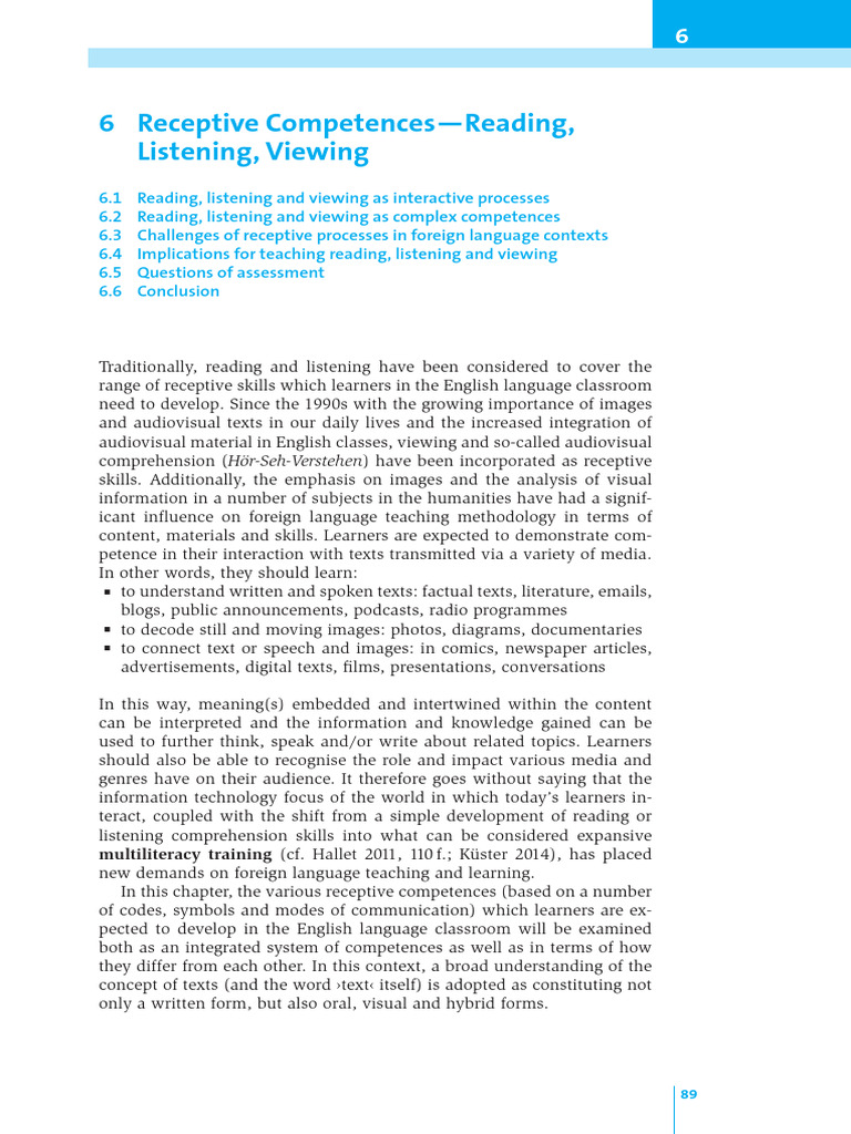 Receptive Competences Reading Listening | PDF | Reading Comprehension ...