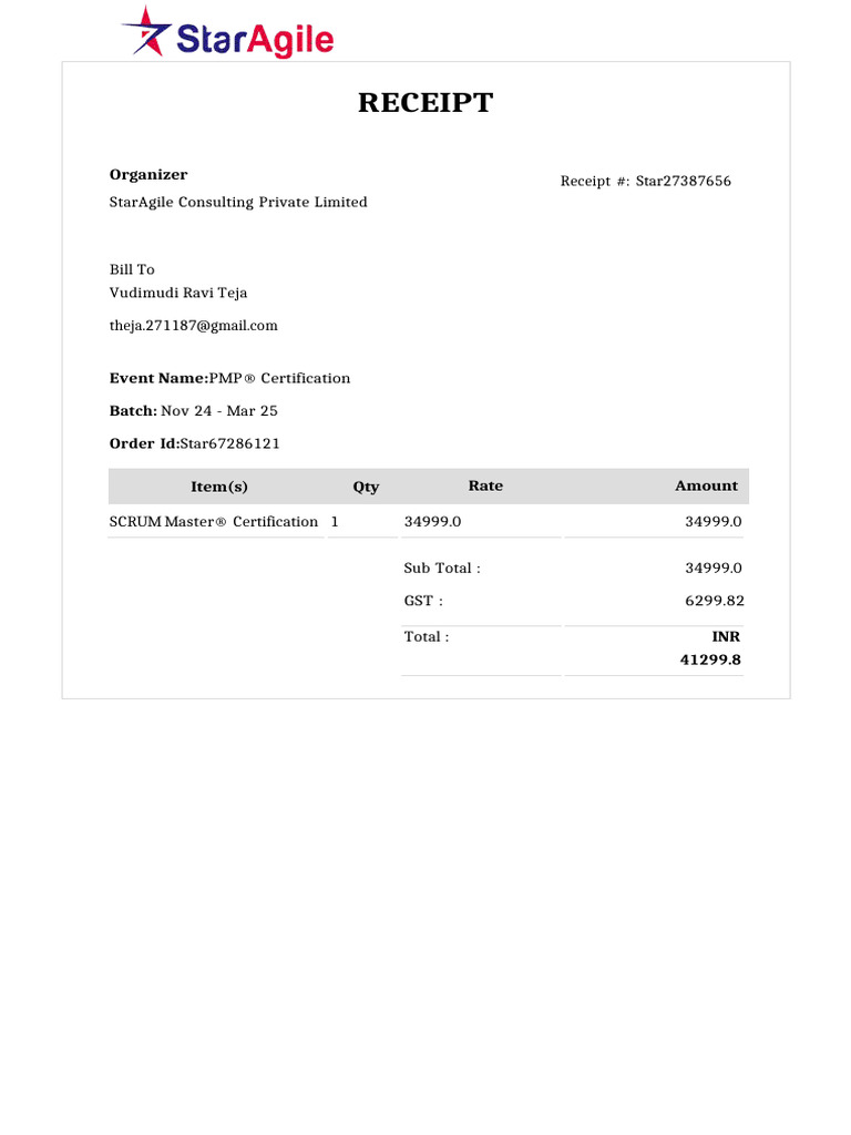 Ravi Teja Receipt - PMP | PDF