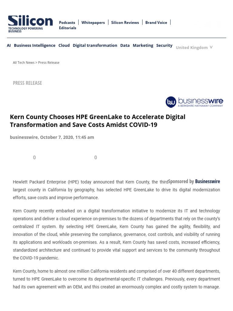 Kern County Chooses HPE GreenLake To Accelerate Digital Transformation ...