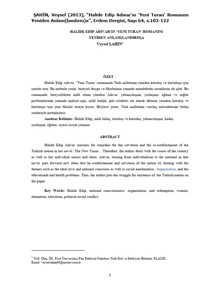 Veysel Sahin Yeni Turan Halide Edip Adivar | PDF