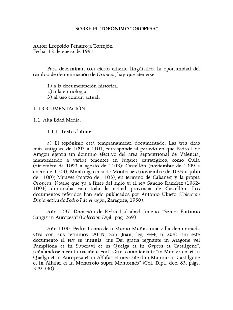 Oropesa: Sobre El Topónimo "Oropesa" | PDF