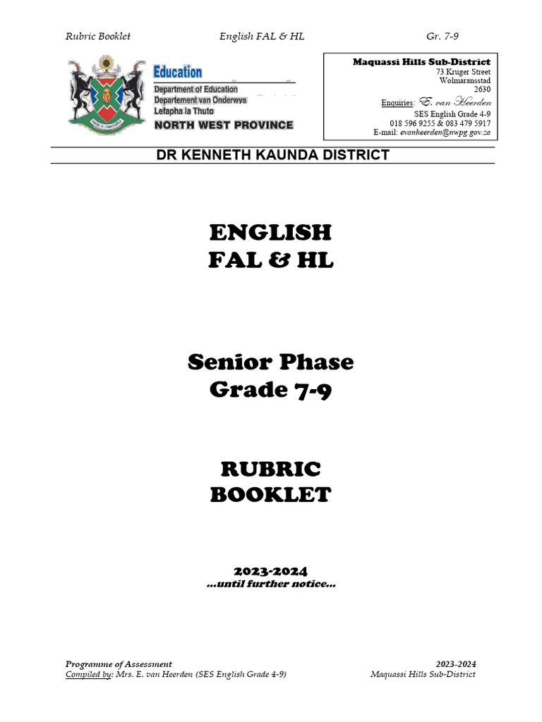ENGLISH Rubric Booklet SP Grade 7-9 (2023-2024) - 1 | PDF | Fluency ...