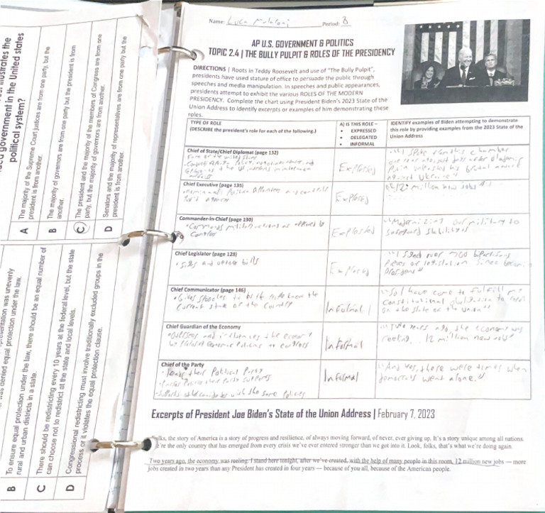 2.4 Roles of The President Worksheet | PDF