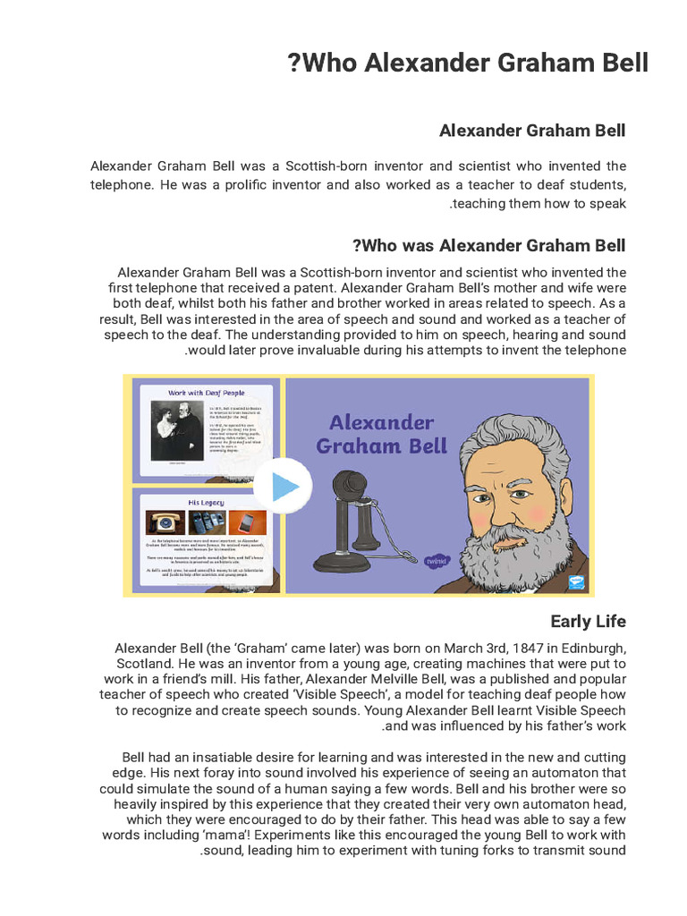 Alexander Graham Bell - Telephone Inventor - Twinkl Wiki | PDF ...