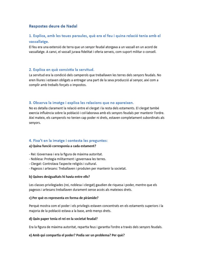 Respostes Deure de Nadal | PDF
