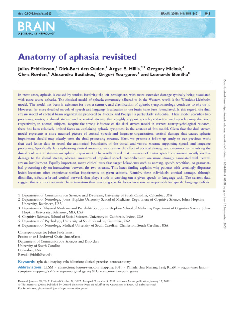 Anatomy of aphasia revisited | PDF | Aphasia | Speech