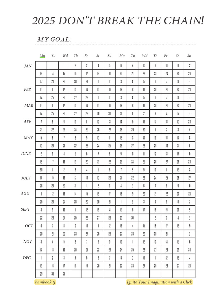 2025 Don't Break the Chain Calendar | PDF