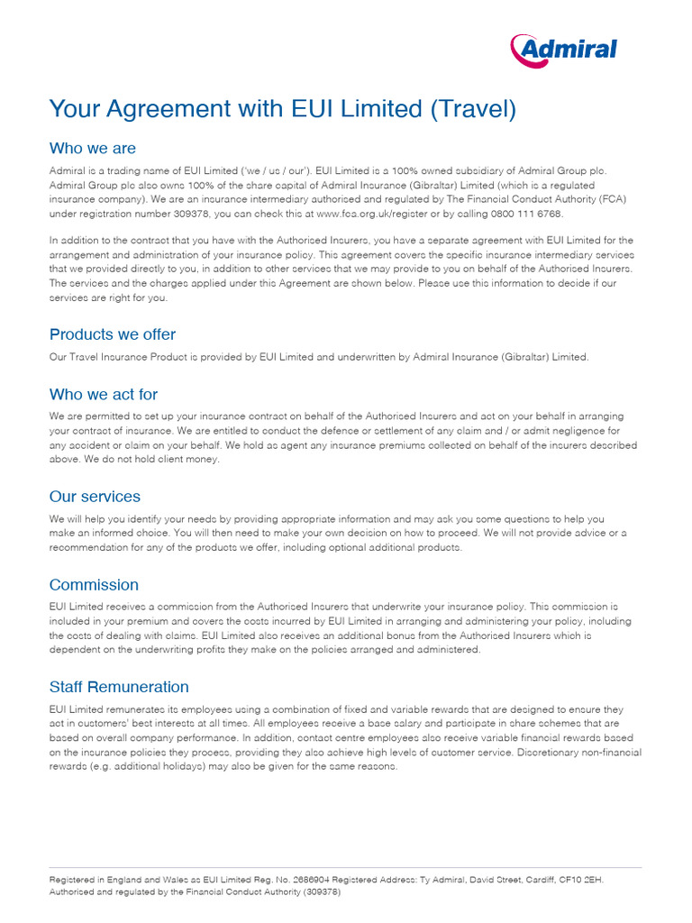 Your Agreement With EUI Limited | PDF | Insurance | Financial Services