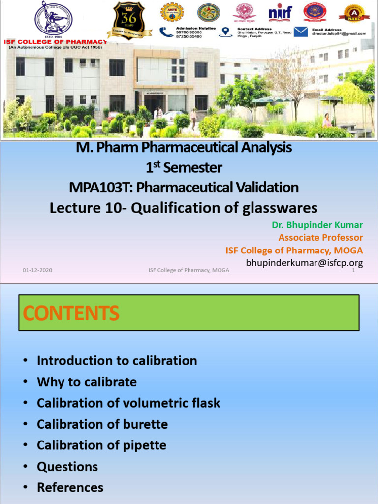 Glassware Calibration in Pharma Analysis | PDF | Calibration | Volume