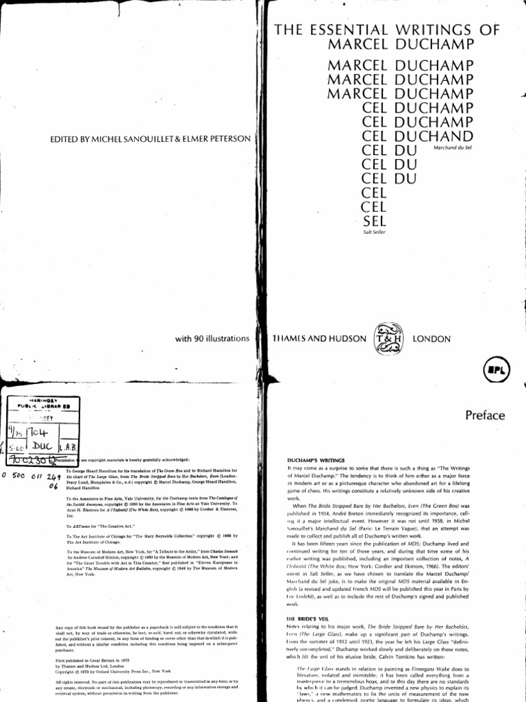 Duchamp Marcel The Essential Writings of Marcel Duchamp | PDF