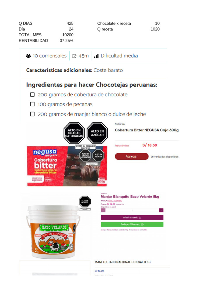 Choco Tejas | PDF | Alimentos