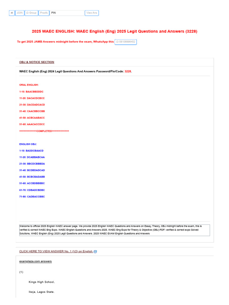 2025 WAEC ENGLISH - WAEC English (Eng) 2025 Legit Questions and Answers ...
