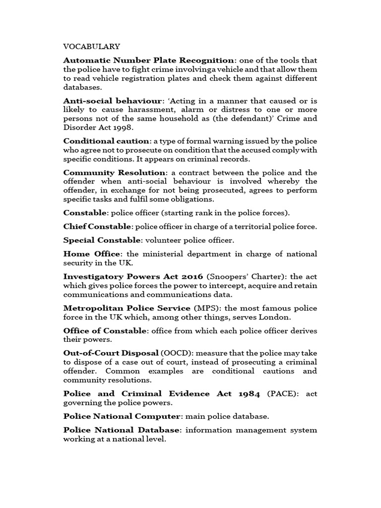 2021-2022 L3 UK - Police - List of Vocab | PDF | Police | Police Officer