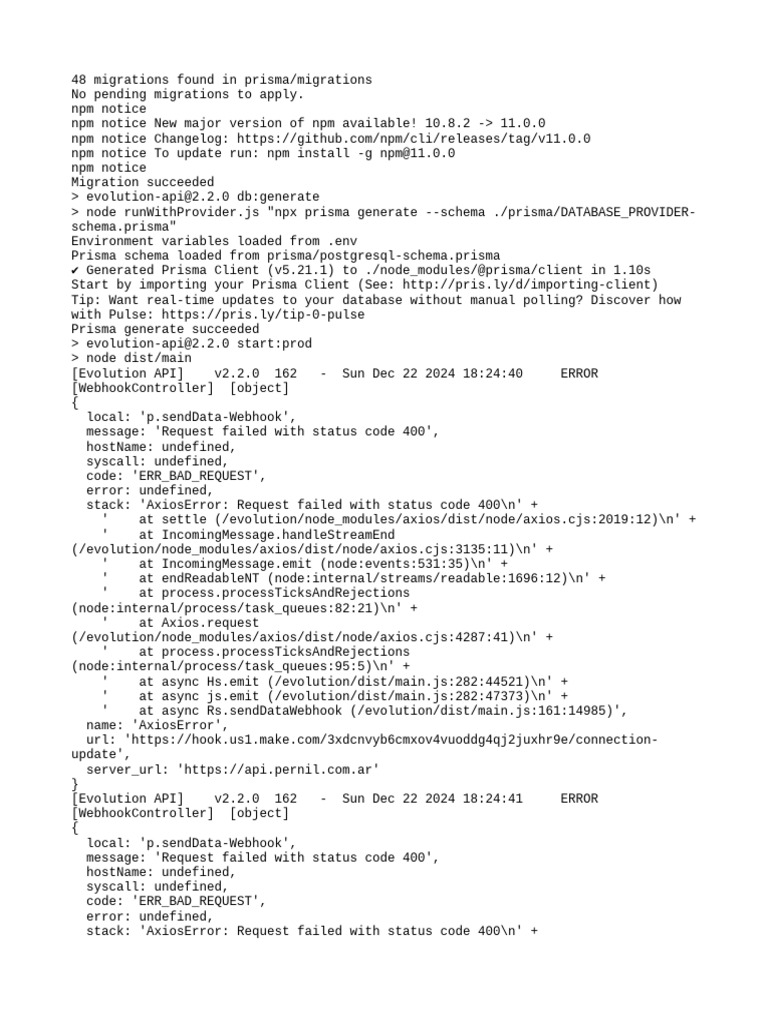 Prisma Migration and API Error Log | PDF | Software | Information Technology