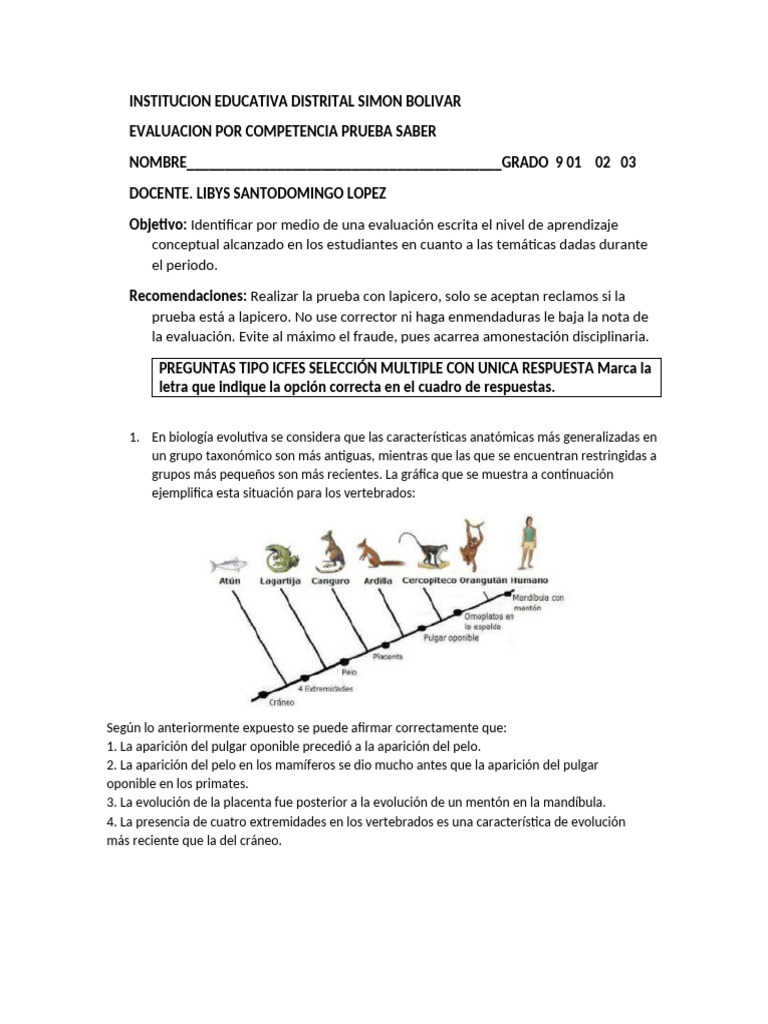 Evaluacion Final de Biologia 9 | PDF | Adn | Evolución