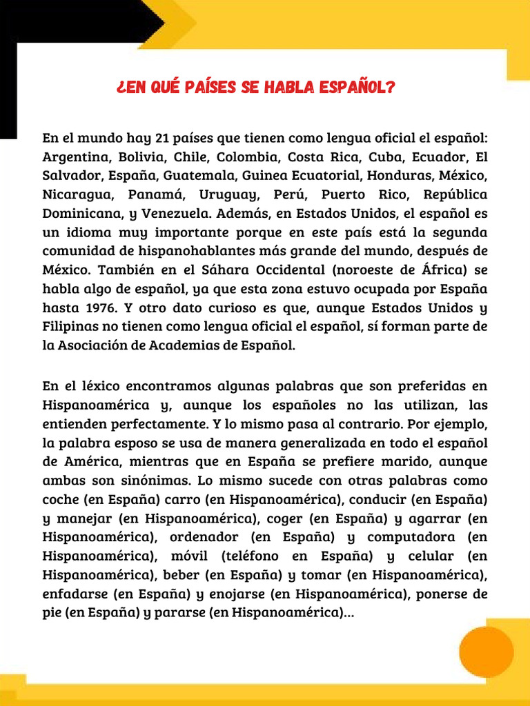 Lectura 1 ¿En Qué Países Se Habla Español? | PDF