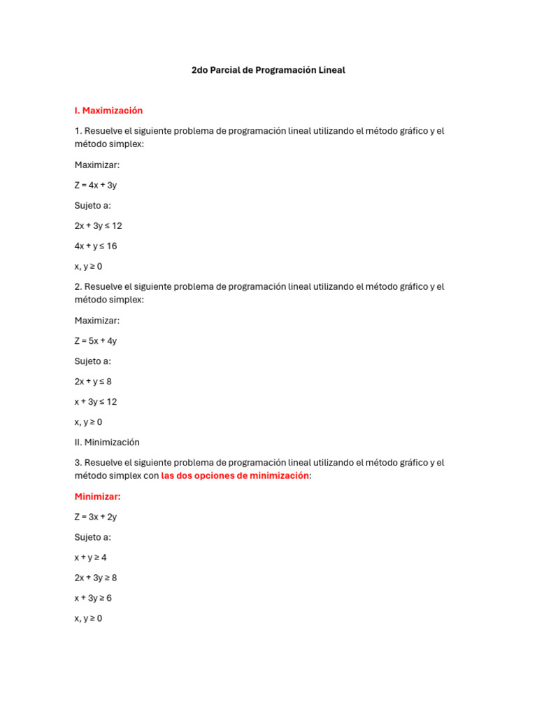 Problemas de Programación Lineal: Maximización y Minimización | PDF