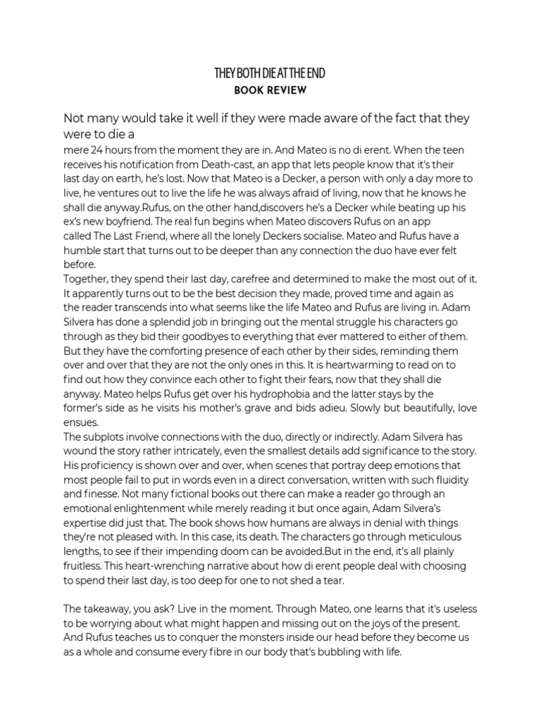 They Both Die at The End Book Review - 20250127 - 015607 - 0000 | PDF