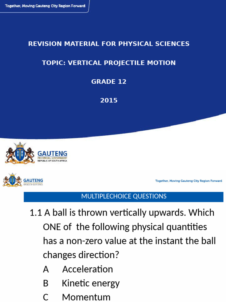 Grade 12 Vertical Projectile Motion MCQs | PDF | Acceleration | Velocity