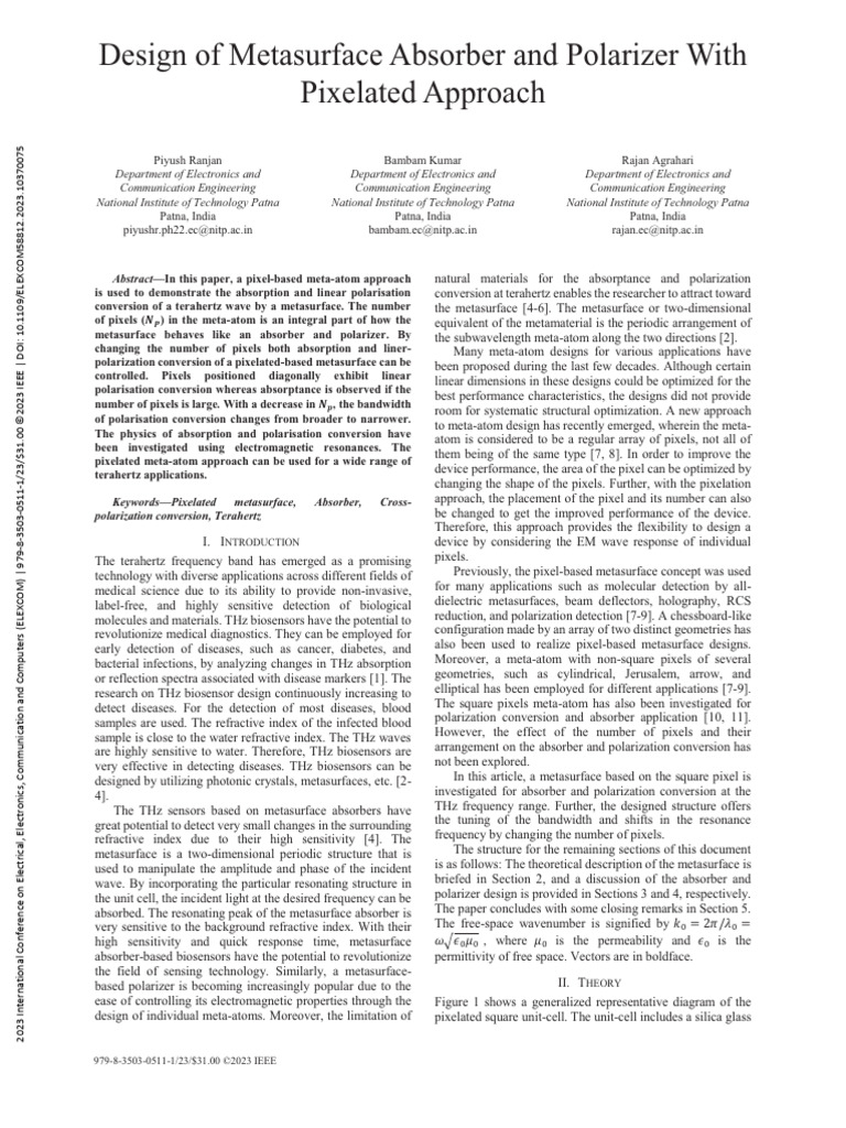 Design of Metasurface Absorber and Polarizer With Pixelated Approach | PDF | Polarization (Waves ...