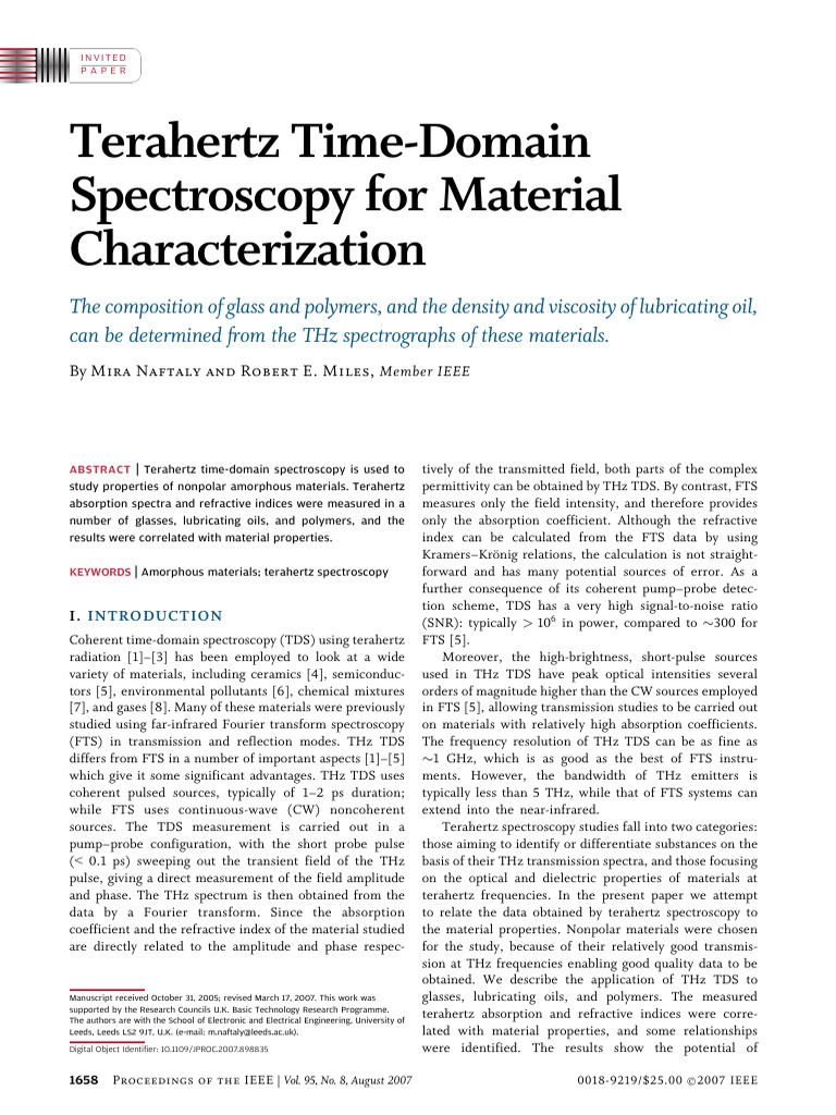 Terahertz Time-Domain Spectroscopy For Material Charracterization | PDF ...