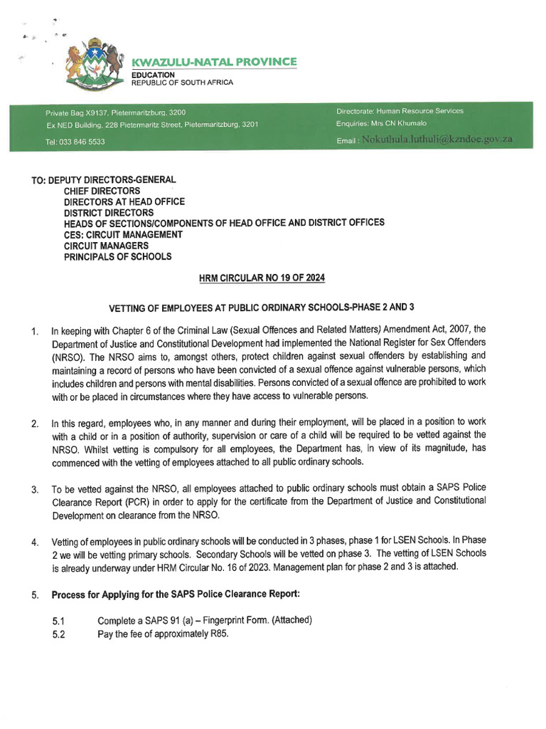 HRM Circular No 19 of 2024-Vetting of Employees | PDF