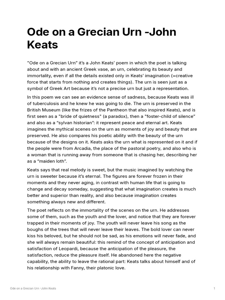 Ode On A Grecian Urn - John Keats | PDF | John Keats | Poetry