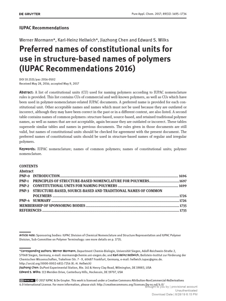 [Pure and Applied Chemistry] Preferred names of constitutional units for use in structure-based ...