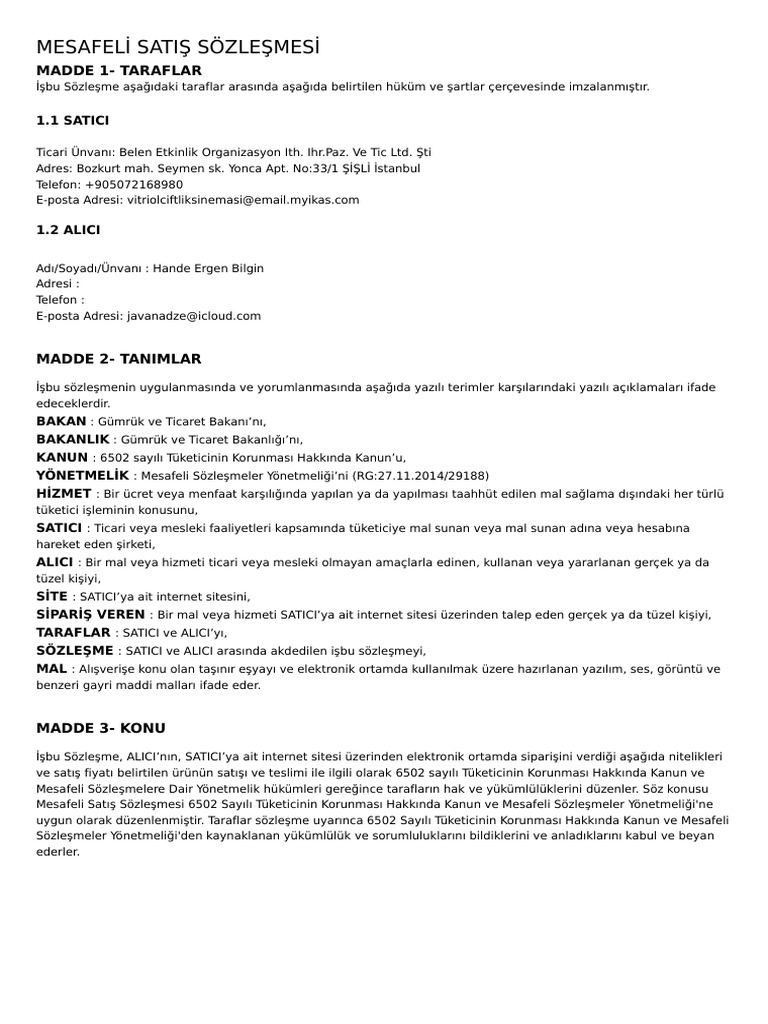 Satis Sozlesmesi | PDF