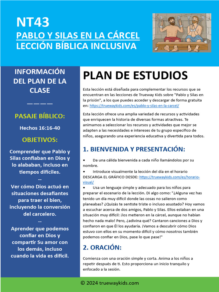 Lección sobre Pablo y Silas para Niños | PDF | Pablo el apóstol | Oración