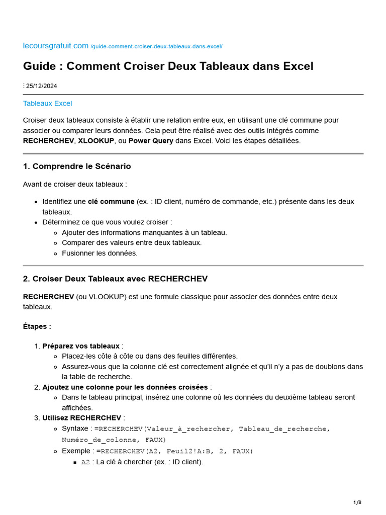 Croiser Deux Tableaux dans Excel | PDF | Microsoft Excel | Informatique