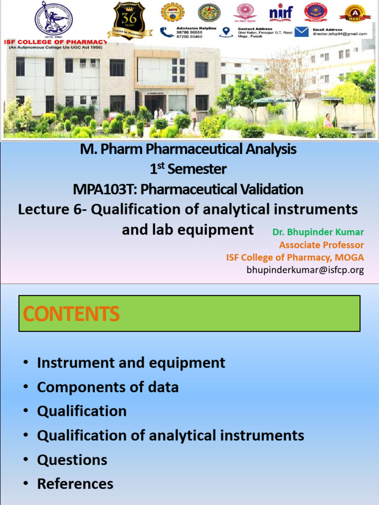 MPA103T - L6 - Qualification of Analytical Instruments | PDF | Ph | Verification And Validation