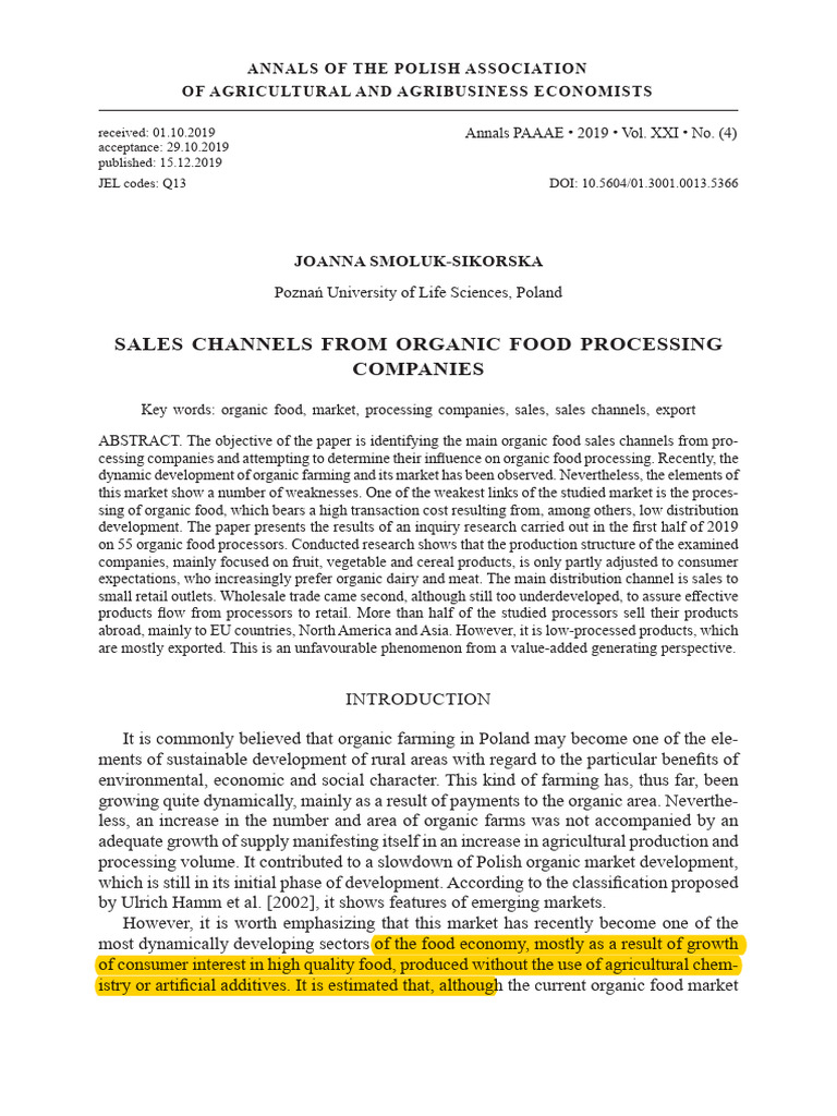 Sales Channels From Organic Food PR | PDF | Market (Economics) | Organic Foods