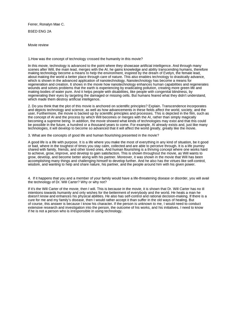 Ferrer, Ronalyn STS Movie Review | PDF | Artificial Intelligence | Intelligence (AI) & Semantics