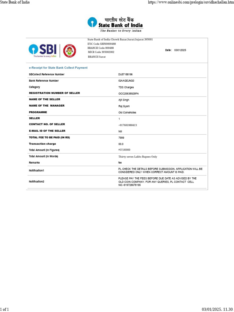 State Bank of India Surat | PDF | Payments | Money