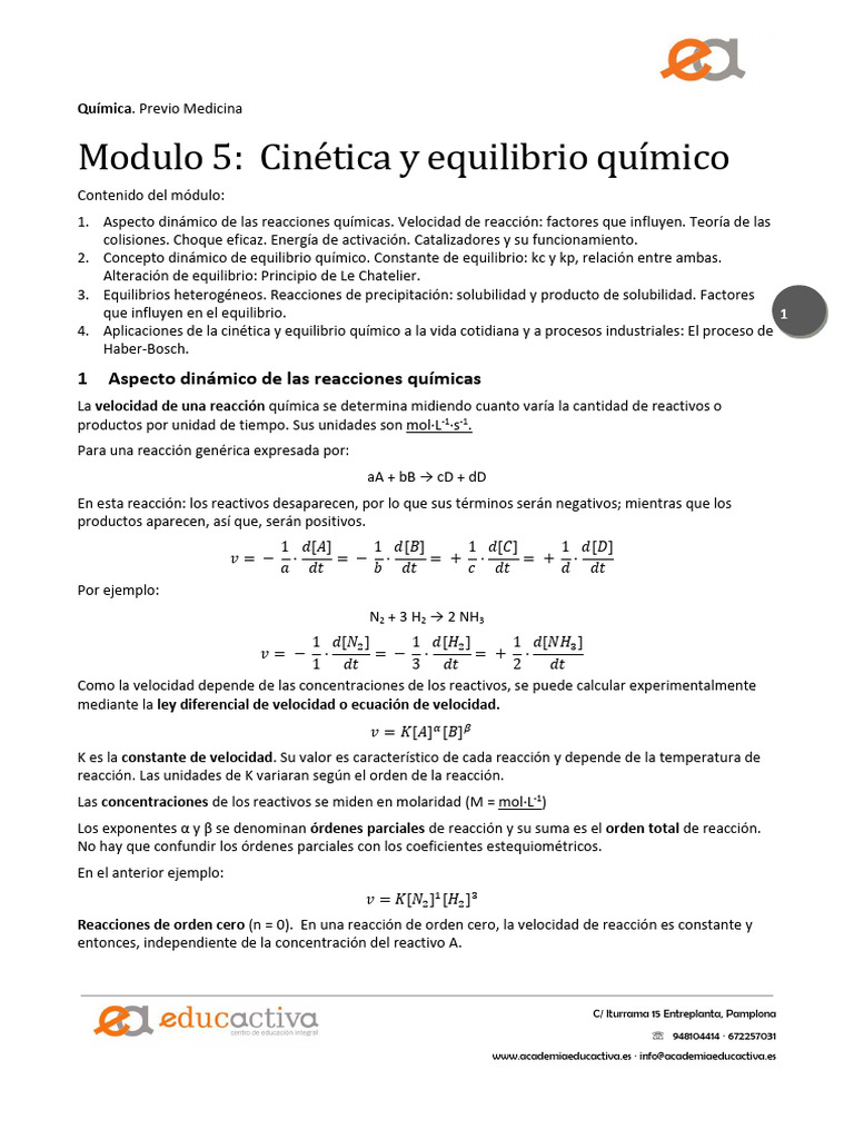 05 TEORIA Cinetica y Equilibrio Quimico | PDF | Solubilidad | Equilibrio químico
