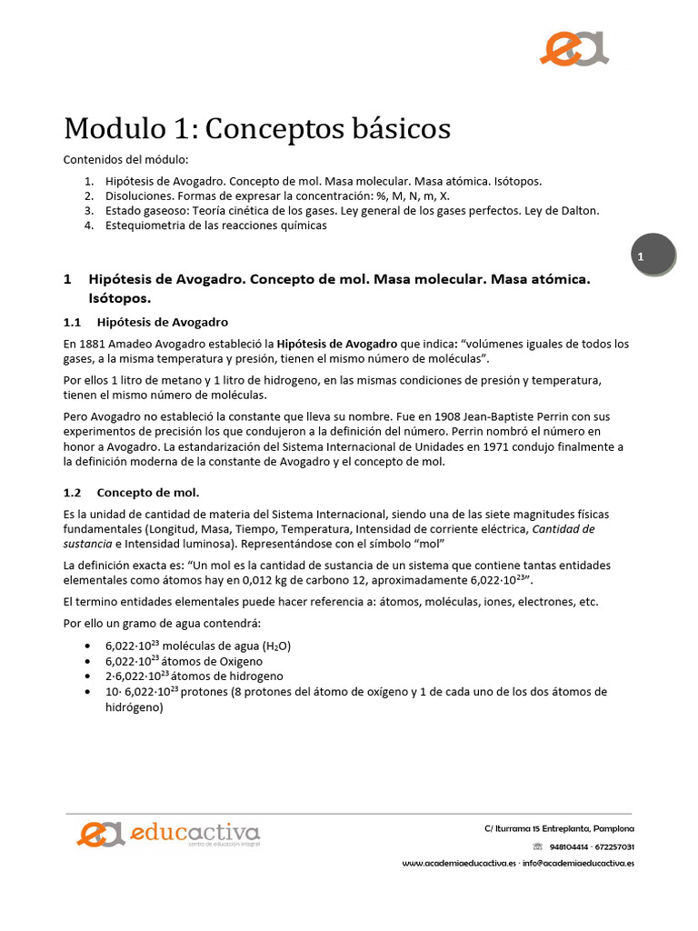 01 Conceptos Basicos TEORIA | PDF | Gases | Mole (Unidad)