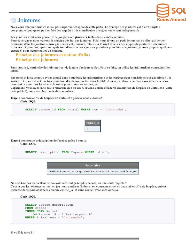 Comprendre les Jointures SQL | PDF | SQL | Bases de données