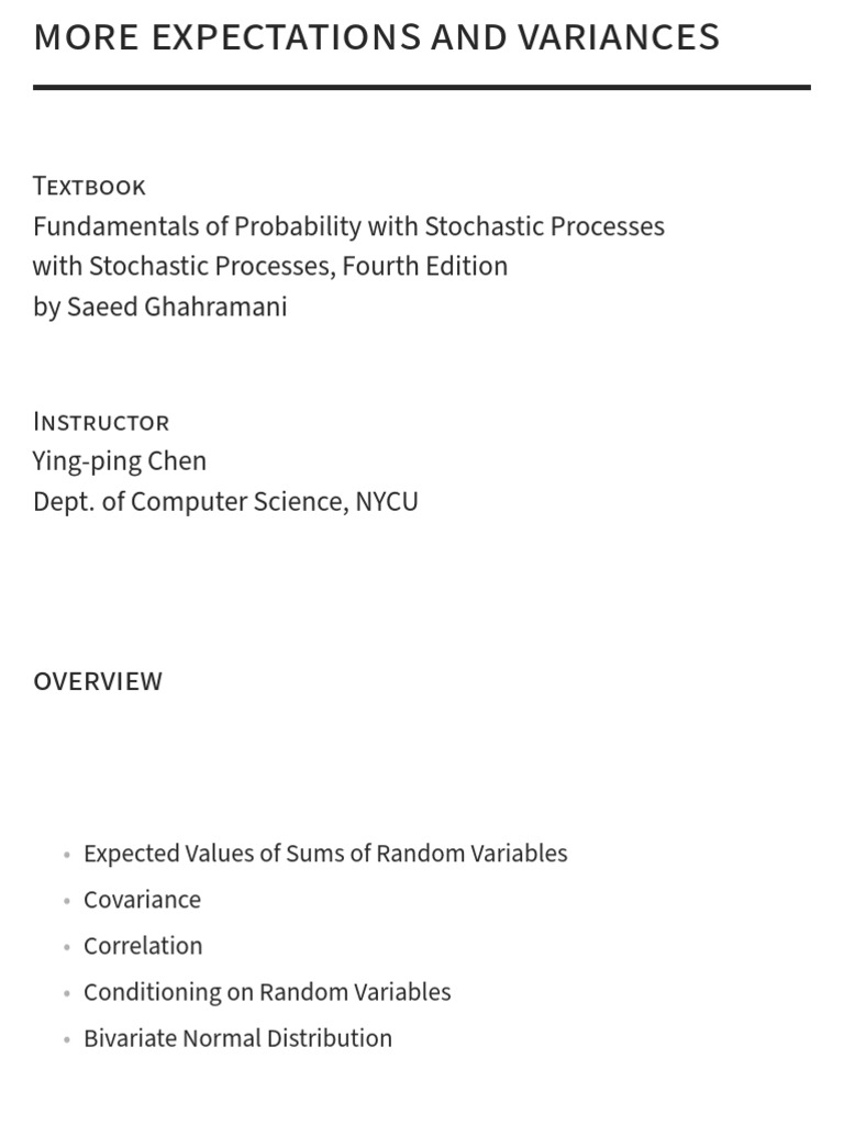 10-More Expectations and Variances | PDF | Expected Value | Variance