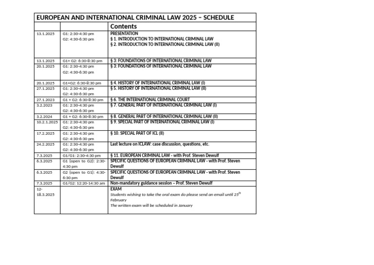 International Criminal Law Schedule 2025 | PDF